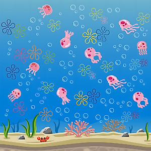 Jellyfish Bubbles Wall Stickers Under The Sea Ocean Wall Decals Bedroom Bathroom Baby Nursery Wall Decor Birthday Party Backdrop for Boys Girls