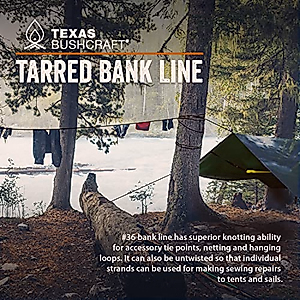 Texas Bushcraft Tarred Bank Line Twine - #36 Black Nylon String for Fishing, Camping and Outdoor Survival – Strong, Weather Resistant Bankline Cordage for Trotline (1/4 lb, Twisted)