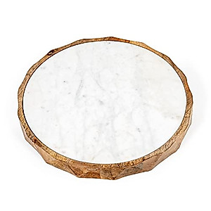 Carmelo 15" Round Marble and Wood Serving Board Cheese Board, Decorative Tray