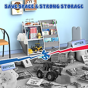 Kids Bookshelf and Toy Storage Organizer, Kids Bookcase, Nursery Book Shelves, Montessori Toddler Bookshelf for Kids, 3-Tier Wooden Kids Bookcase, Children's Bookcase Display for Playroom, Bedroom