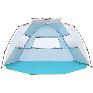 WolfWise 4-5 Person Easy Up Beach Tent UPF 50+ Portable Instant Sun Shelter Canopy Umbrella with Extended Zippered Porch