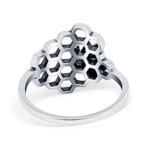 Blue Apple Co. Sterling Silver Size-9 Bee and Honeycomb Ring Band Oxidized 925 Sterling Silver