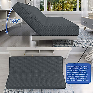 MAXIJIN Jacquard Futon Cover Stretch Armless Sofa Cover Soft Slipcover with Elastic Bottom Thick Furniture Protector for Washable Futon (Dark Gray)