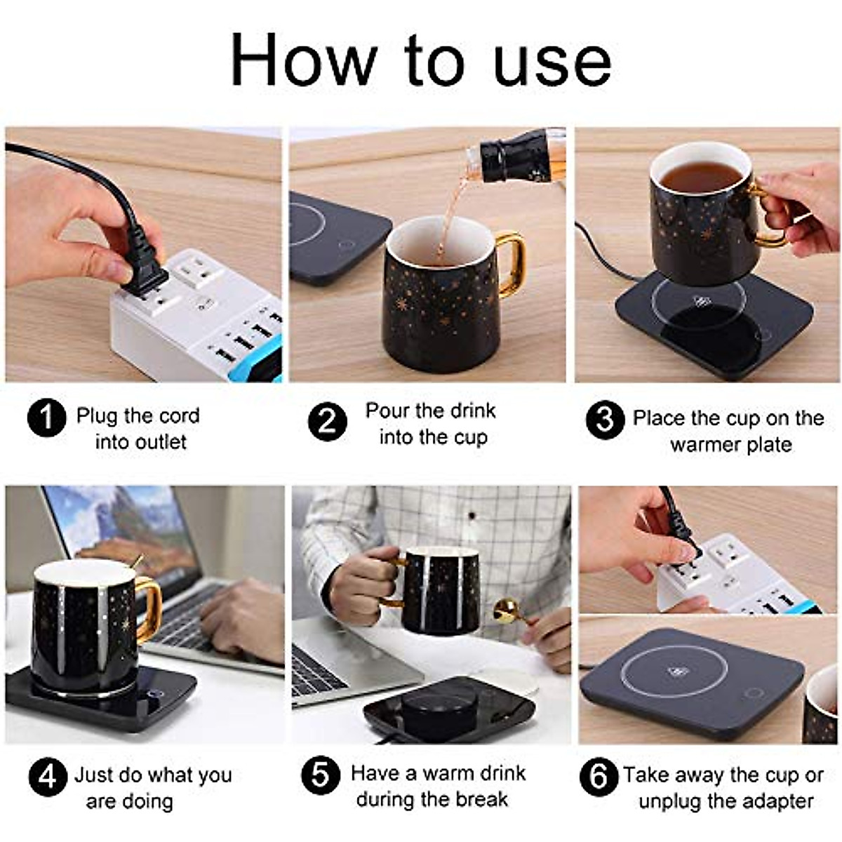 Misby Mug Warmer & Mug Set, Coffee Warmer for Desk Warmer for Desk Auto Shut Off Warmer Plate for Office Home Use, Beverage Warmers with Mug Lid for Water, Tea, Cocoa, Milk Temp Control (Include Cup)