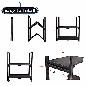Luffioner 2 Tiers Rolling Firewood Rack,Foldable Firewood Log Storage Rack Holder with Wheels Fireside Log Rack for Indoor Fireplace or Outdoor,31"X25"x12"