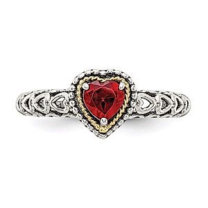 925 Sterling Silver and 14k Yellow Gold Garnet Ring Fine Jewelry For Women Gifts For Her, Size 7