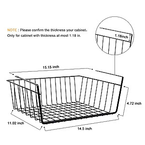 Under Shelf Basket 4 Pack Hanging Under Shelf Storage Organizer Black Metal Wire Grid Under Table Shelf Storage Basket Rack for Pantry Cabinet Desk Bookshelf Office Closet