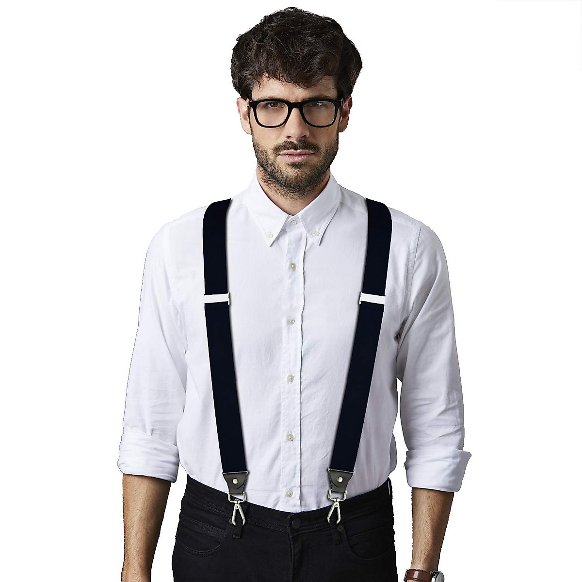 Vauhse Suspenders for Men, Adjustable Suspenders with Elastic Straps Y-Back Construction Heavy Duty for Work Black