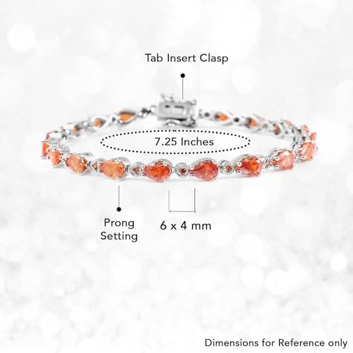 Shop LC Orange Cubic Zirconia Tennis Bracelet for Women Platinum Plated Size 7.25" Ct 6.5 Birthday Gifts for Women