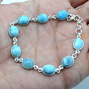 DESIGN HUB Blue Larimar Stone Bracelets 925 Silver Overlay For Women Girl Gifts - Gemstone Adjustable 7.5" Oval Cabochon Link Bracelets Christmas Gifts For Her (Bracelet Style 1)