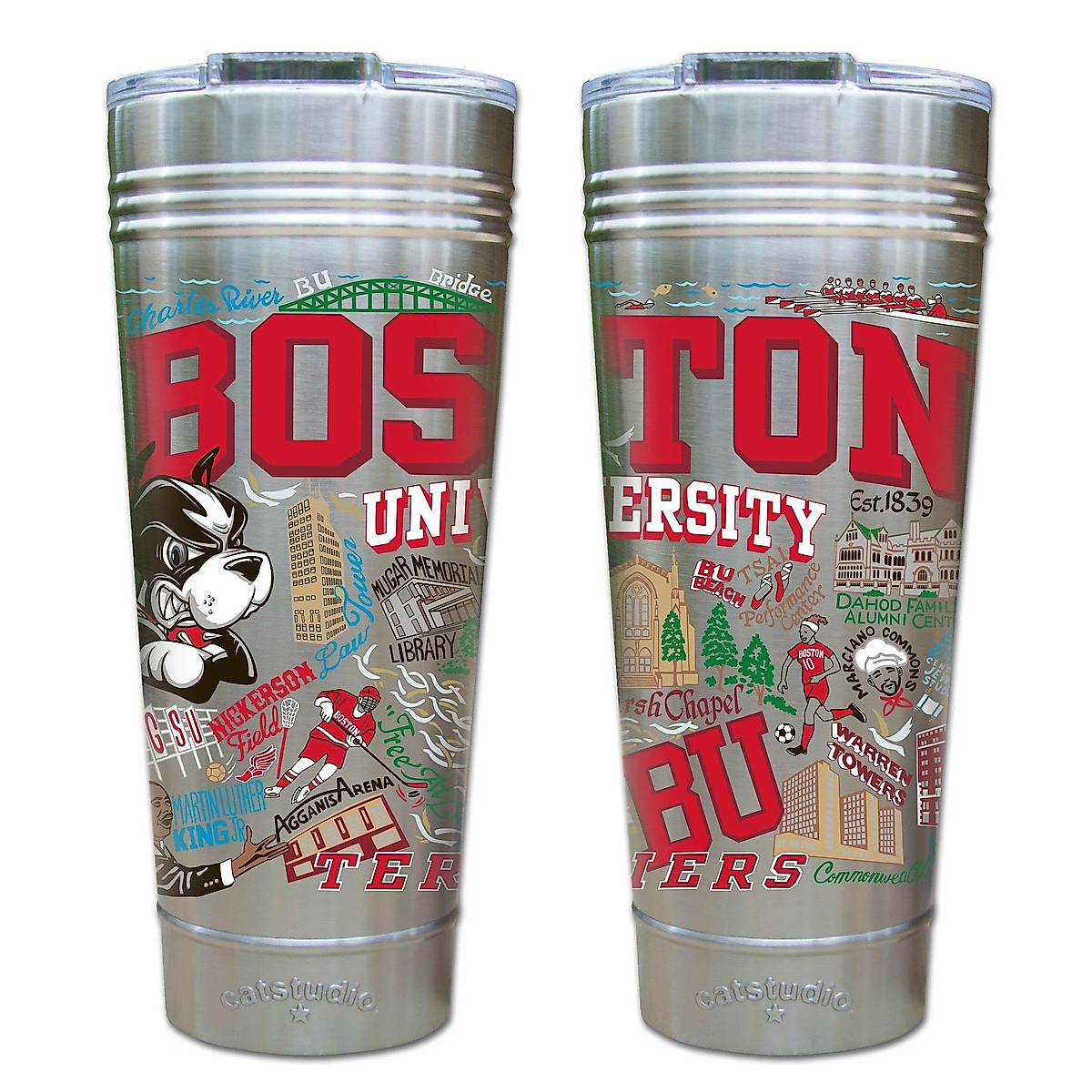 Catstudio Boston University Collegiate Thermal Tumbler | Triple Wall Insulation With Non Slip Bottom | Great College Travel Cup for Water, Coffee, Tea, or Smoothies