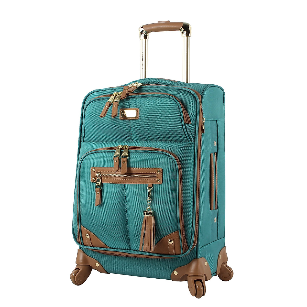 steve madden Designer Luggage Collection- 3 Piece Softside Expandable Lightweight Spinner Suitcases- Travel Set includes Under Seat Bag, 20-Inch Carry on & 28-Inch Checked Suitcase (Harlo Teal Blue)