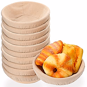 Patelai 10 Pieces Banneton Bread Proofing Basket Round Sourdough Proofing Basket Banneton Basket Dough Bowl with Liners and Scrapers for Home Making Bread Bakers Baking(8.5 Inch)