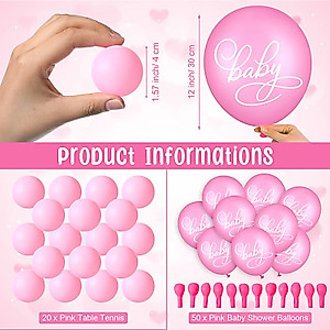 Tatuo 71 Baby Shower Game Sign Wooden Baby Shower Sign Tinkle in the Pot Game Sign Gender Reveal Party Favors 20 Table Tennis Pink Balls 50 Pink Balloon Baby Latex Balloon for Baby Shower Game