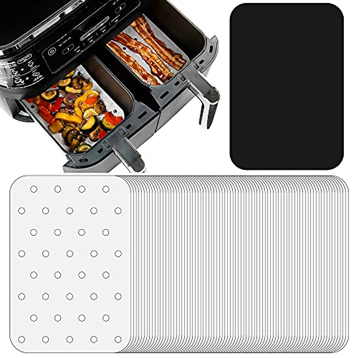 Air Fryer Parchment Paper Accessories for Ninja Foodi Dual Air Fryer 100 pcs DZ201, DZ401, Air Fryer Paper Liners & Heat Resistant Mat, Double Basket Ninja Accessories Sheets for Basket by INFRAOVENS
