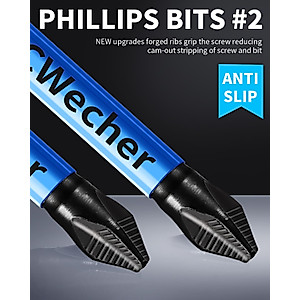 12-Pack 2 Phillips Bits, Professional CNC Anti-Slip Phillips Impact Driver Bits #2, 1 IN to 6 IN Long Screwdriver Bits, Phillips Head Drill Bits S2 Alloy Steel, Magnetic Phillips Bit, Ph2 Bits