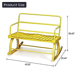 GAOMON Outdoor Patio Rocking Chair,42.52" D x 33.46" W x 35.43" H 2-Person Iron Rocking Chair,Outdoor/Indoor Rocking Chair, Patio Rocking Chair with Wide Seats for Backyard, Garden,Light Yellow