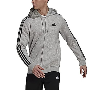 adidas Men's Essentials Fleece 3-Stripes Full-Zip Hoodie, Medium Grey Heather, 4X-Large