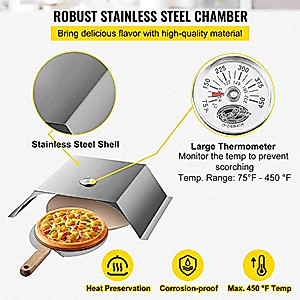 VEVOR Pizza Oven for Outside - Portable Pizza Oven Kit with Pizza Stone, Pizza Shovel, Pizza Cutter, Thermometer for Camping，Stainless Steel Camp Pizza Oven, (13 inch, Silver)