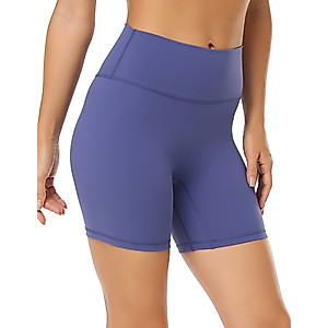 YUNOGA Women's High Waist Athletic Shorts 6" Inseam Yoga Shorts No Front Seam Workout Running Biker Shorts (XL, Violet Blue)