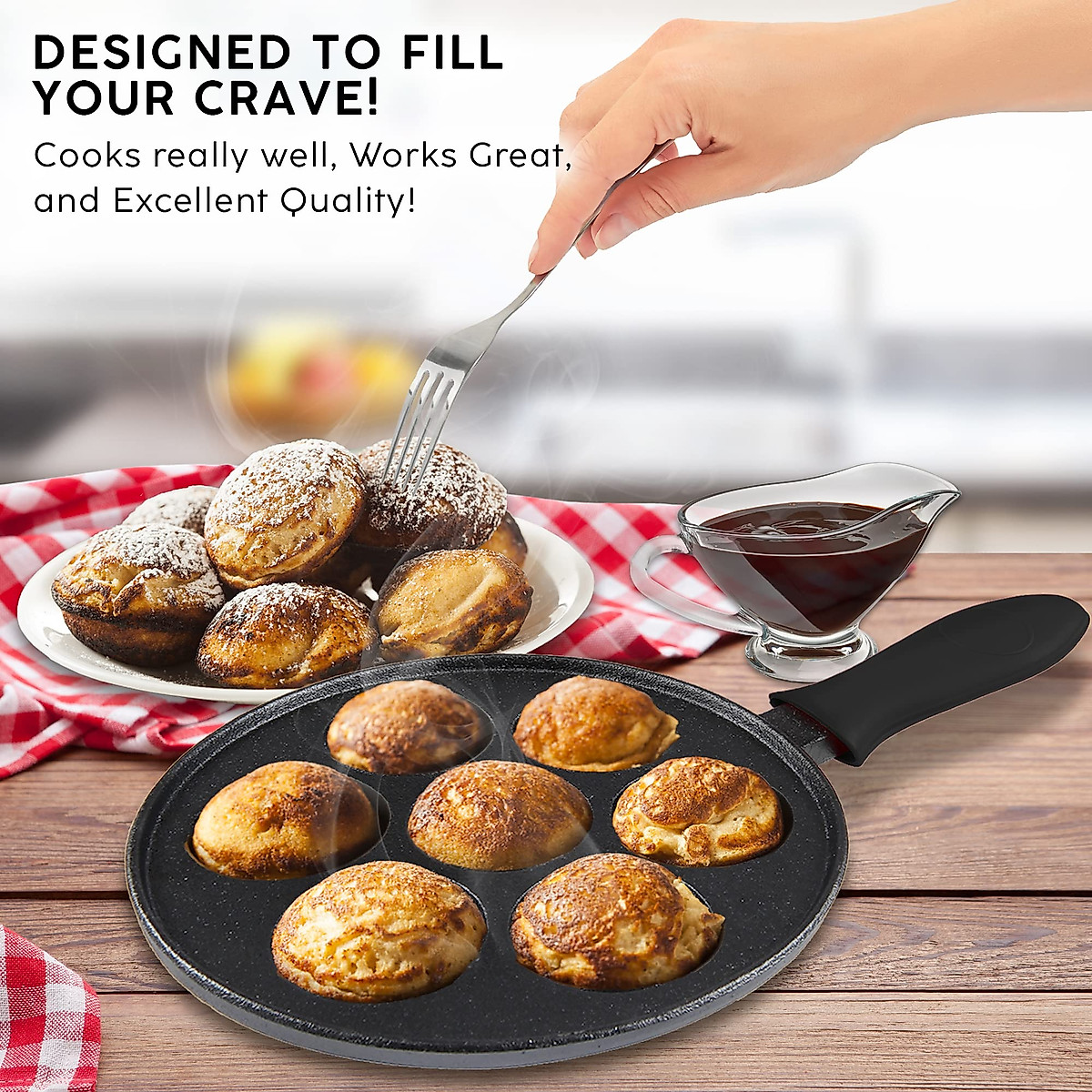 Upstreet Cast Iron Aebleskiver Pan/Ebelskiver Pan/Ideal for Mini Pancake Mold, Cake Pop Pan, and Takoyaki Maker for Danish Stuffed (Black)