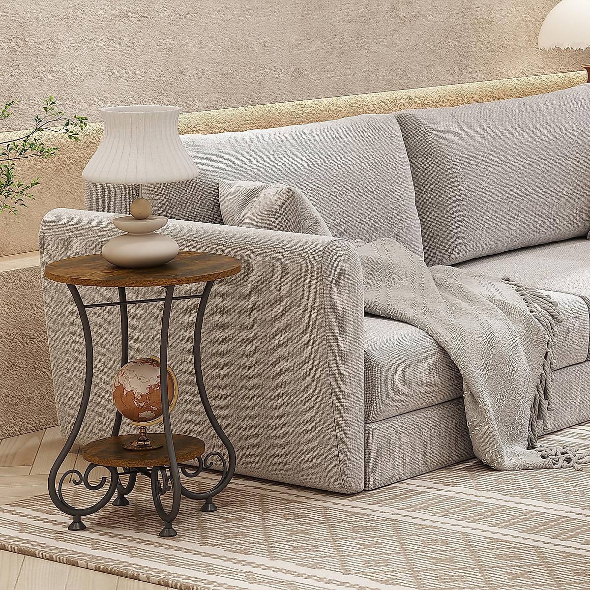 X-cosrack Round End Table, Industrial Retro Round Side Table for Small Spaces, Coffee Table for Living Room Balcony Bedroom Office,Stable Wood and Metal Frame,17.72" L x 17.72" W x 24.22" H