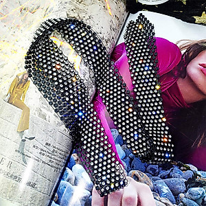 Aimimier Bohemian Long Rhinestone Necklace Black Tie with Sparkling Crystal Punk Body Waist Chain for Women and Girls