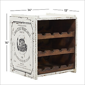 Deco 79 Wood 12 Bottle Standing Wine Rack, 14" x 13" x 16", White