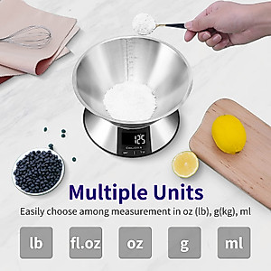 CHILIZZLE Food Scale with 304 Stainless Steel Bowl, Measures Liquids and Dray Ingredients, Digital Kitchen Weight Scale for Cooking or Baking