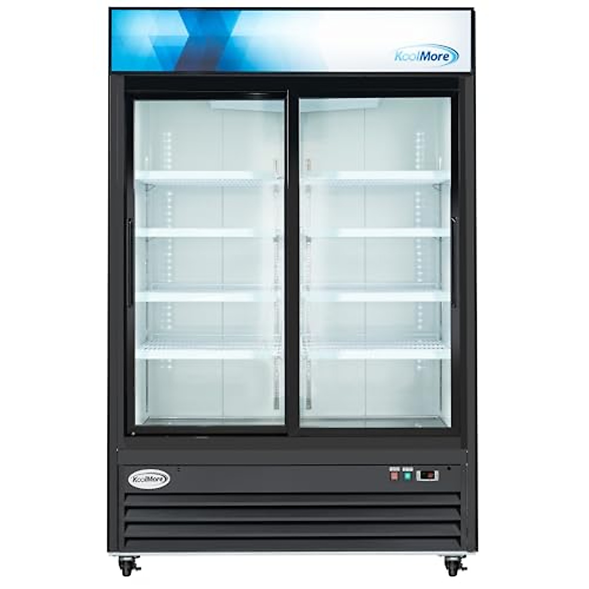 KoolMore MDR-2D-GSLD Commercial Glass 2 Door Display Refrigerator Merchandiser - Upright Beverage Cooler with LED Lighting - 45 Cu. Ft., Black