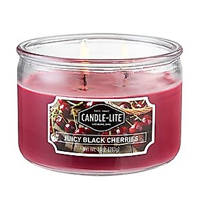 CANDLE-LITE Scented Juicy Black Cherries Fragrance, One 10oz. 3-Wick Aromatherapy Candle with 20-40 Hours of Burn Time, Dark Red Color, 10 oz