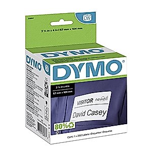 DYMO Authentic LW Name Badge Labels | DYMO Labels for LabelWriter Printers (2-1/4" x 4"), 1 Roll of 250