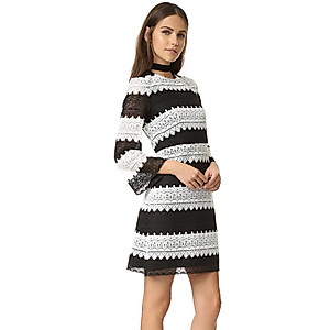 Jill Jill Stuart Women's 3/4-Sleeve Lace Two-Tone Dress, Black/White, 6