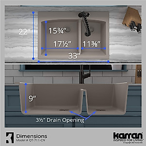 Karran QT-711 Drop-In Quartz Composite 33 in. 1-Hole 60/40 Double Bowl Kitchen Sink Kit in Concrete