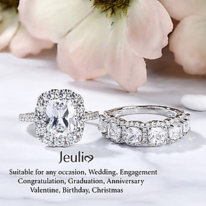 Jeulia Oval Cut Engagement Ring Set for Women Halo Sterling Silver Bridal Wedding Ring White Diamond Cubic Zirconia Eternity Band Ring with 3.95 ct Primary Stone,5.75ct Side Stone (6)