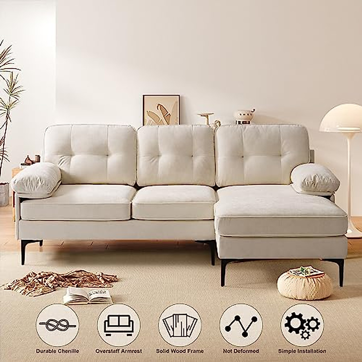 ABAKAN 79” Modern Sectional Sofas Couches for Living Room, Chenille L Shaped Couches with Chaise for Small Spaces, Sofa with Solid Wood Frame, Attached Armrest, Easy to Install(Beige)