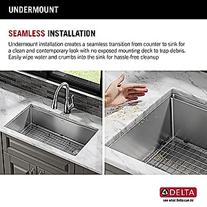 DELTA 95B932-32S-SS Lorelai Workstation Kitchen Sink Undermount Stainless Steel Single Bowl with WorkFlow Ledge and Chef’s Kit of 6 Accessories