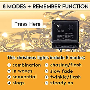 ROYAMY Outdoor Christmas String Lights 300 LED 105ft, IP55 Waterproof UL Certificated Suitable Outdoor Indoor Fairy Lights Halloween Garden Patio Wedding Trees Parties Decoration Warm White