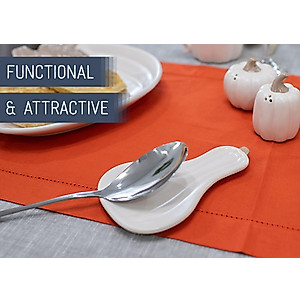 Nat & Jules Pumpkin Gourd Shaped 6.5 x 4 Inch Ceramic Spoon Rest: Cheerful Fall & Thanksgiving Decorations for Indoor Home Kitchen & Table Décor & Centerpiece, Cream