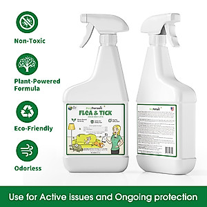 BugPursuit 24oz Flea &Tick Spray, Flea and Tick Prevention for Dogs, Cats, Non-Toxic, Safe for Pets & Kids, Flea and Tick Spray for Home, Killer Flea, Tick, Lice, 100% USDA Biobased, Made in USA