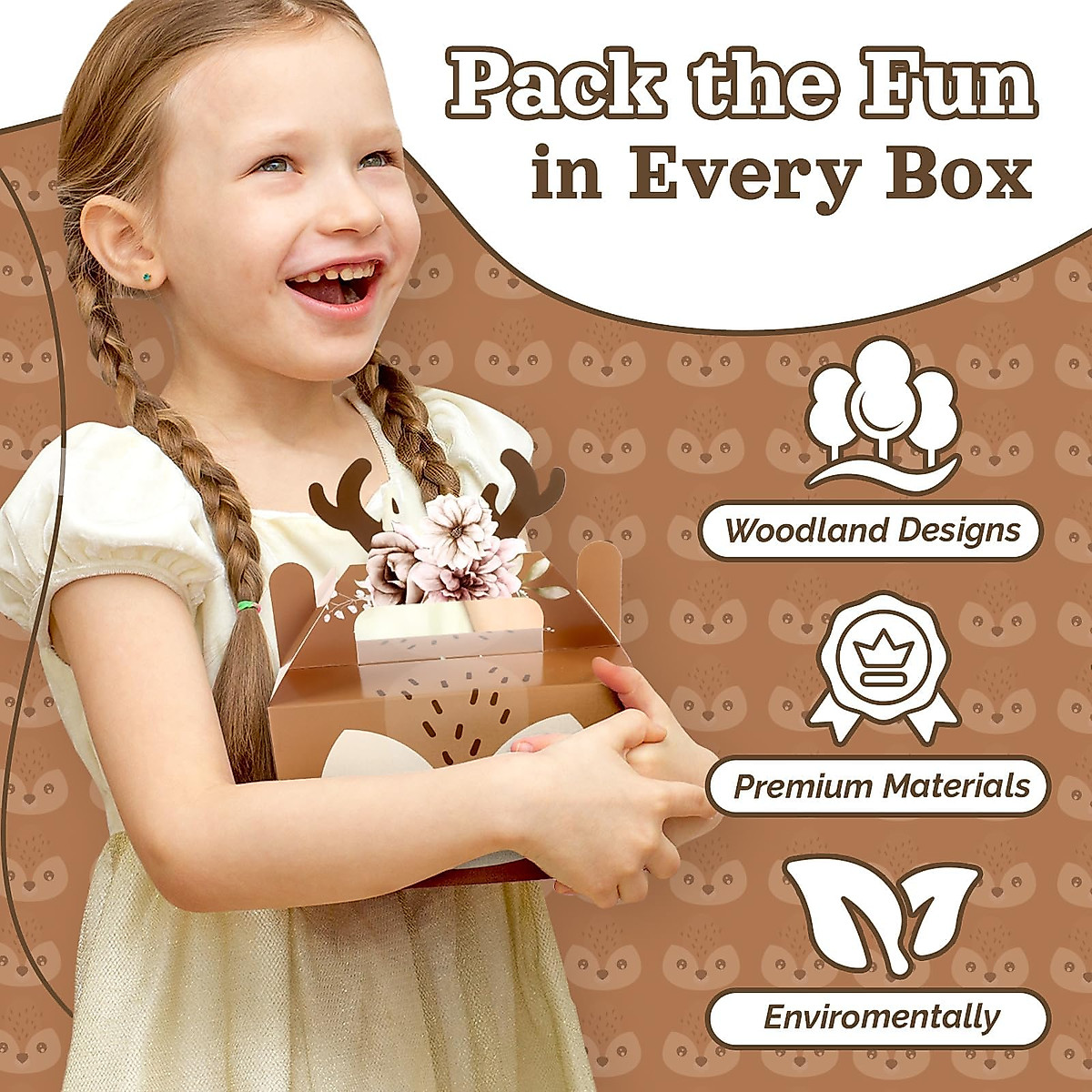 24 Pack Woodland Animals Party Favors Boxes - Forest Theme Goodie Bags for Kids, Perfect for Baby Shower, Woodland Birthday Party Decorations & Supplies, 6x3x3.5 Inches