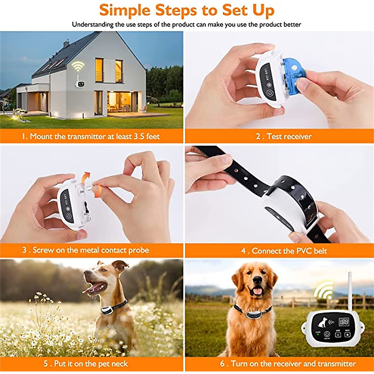 Wireless Dog Fence Electric Pet Containment System Boundary Container,with Waterproof Training Collar Receiver,Adjustable Range 80-1640 ft,Rechargeable,Harmless for Dogs,for All Dogs,for3dogs