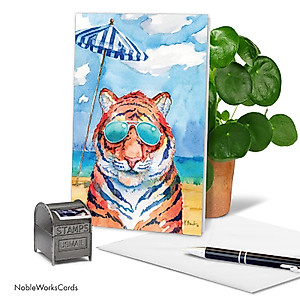 NobleWorks - 1 Funny Father's Day Card for Dad, Pa, Pop, Daddy, Stepfather with Envelope with Envelope - Humor - Animal's Day Off-Tiger C6670IFDG
