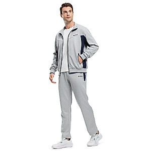 Rdruko Men's Tracksuit Sweatsuits 2 Piece Set Athletic Jogging Gym Activewear Sets(Grey,US XL)
