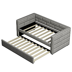 n/a Twin Size Bed Frame for Living Room Daybed with Trundle Upholstered Daybed Home Furniture Moder