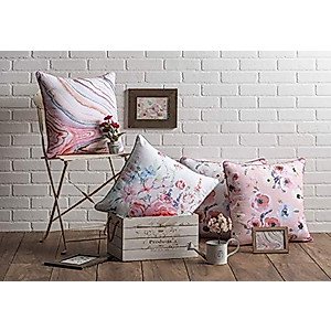 Maison d' Hermine Decorative Pillow Cover 100% Cotton, Toile Washable Cushion Cover with Invisible Zipper for Bed, Living Room, Pale Garden - White (Romantic Poppy) - Spring/Summer (18"x18")