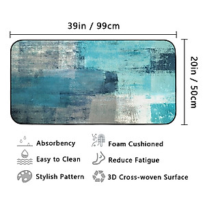 Kitchen Rug Turquoise Teal Modern Abstract Kithen Mats Non Slip Skid Washable Area Rugs Anti Fatigue Memory Foam Doormat Decor Long Runner Carpet for Floor Laundry Sink Bathroom Entryway 39X20 in
