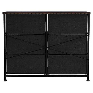 3-Tier Wide Dresser, Storage Unit with 6 Easy Pull Fabric Drawers, Metal Frame, and Wooden Tabletop, for Closet, Nursery, Hallway，Gray