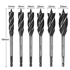 Wood Drill Bit Reaming Drill Wood Auger High-Carbon Steel Fast Cut Woodworking Drill Bit Set 6pcs 14mm, 16mm, 18mm, 20mm, 22mm, 25mm