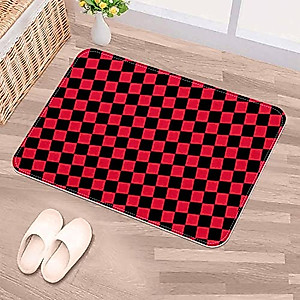 Area Rug with Non Slip Backing Rugs for Living Room, Bedroom, Bathroom, Kitchen, Home Decor, Floor Decoration Carpet Mat, Checkerboard Red Black Modern